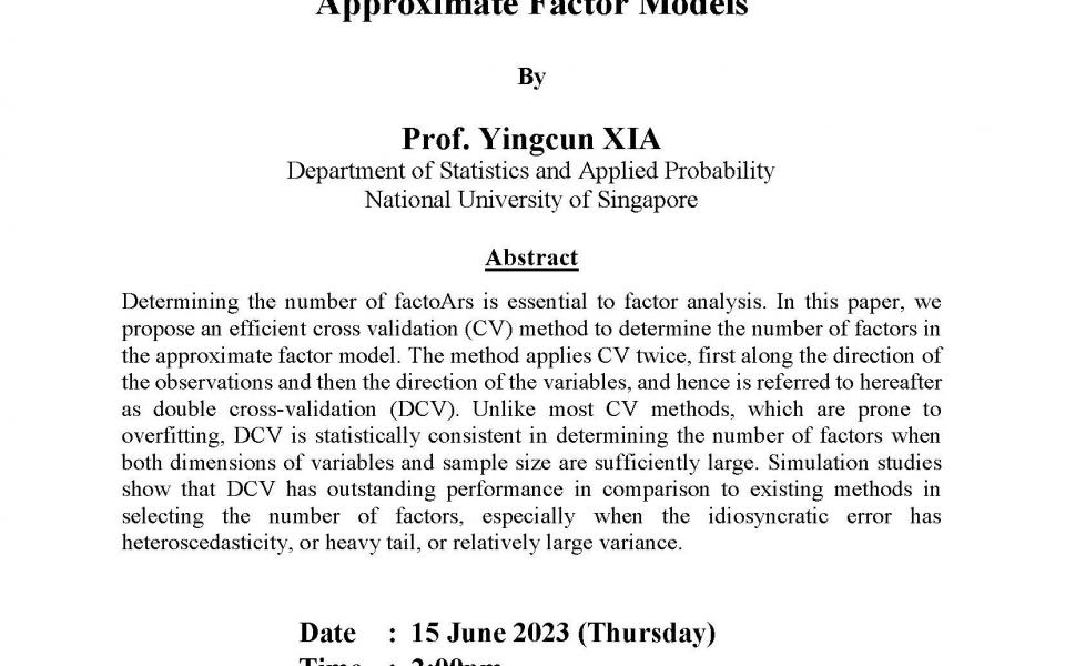 Department Of Mathematics Seminar On Statistics Double Cross Validation For The Number Of